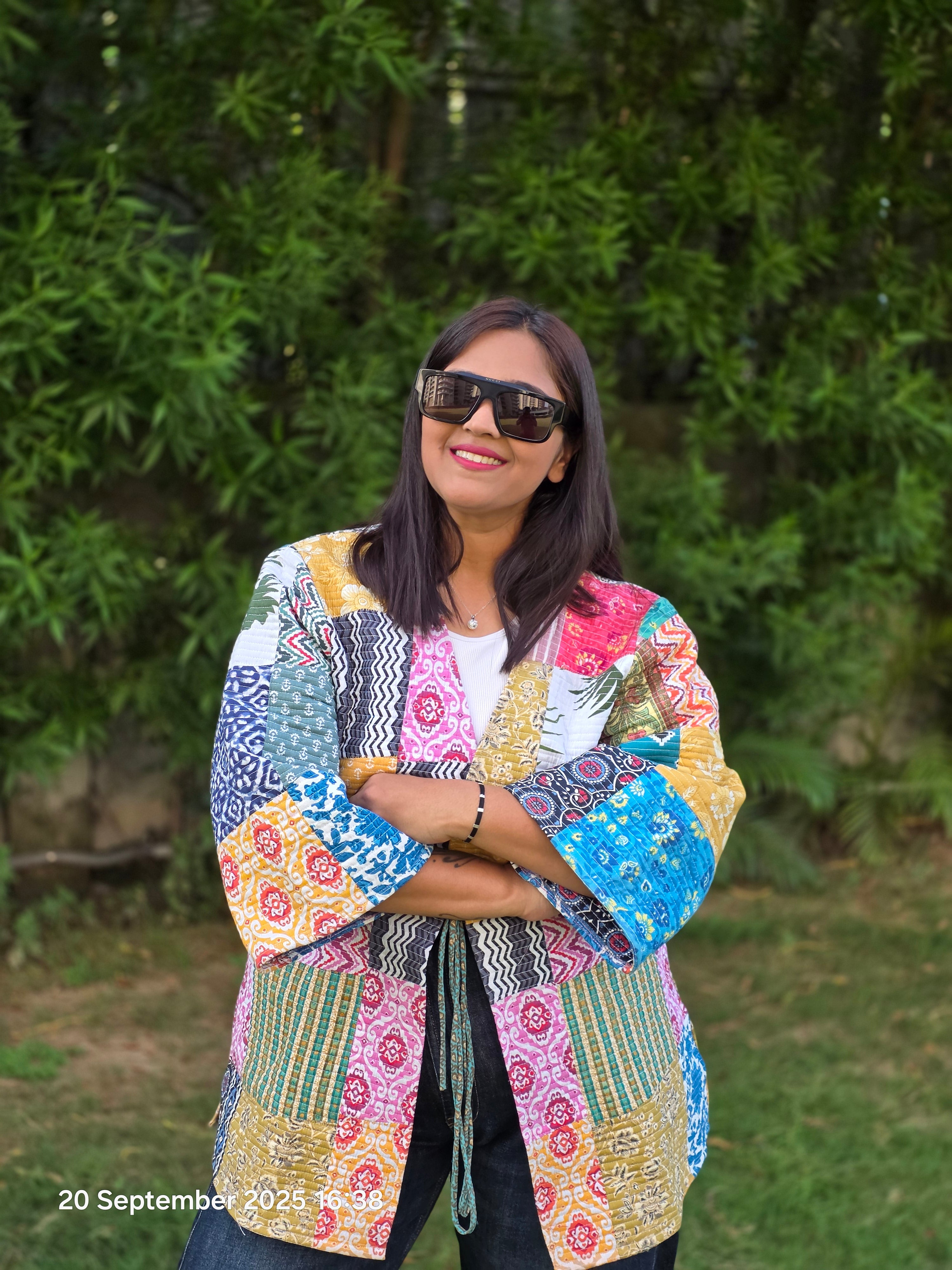 Patch print multi color quilted jacket – Moonstruck